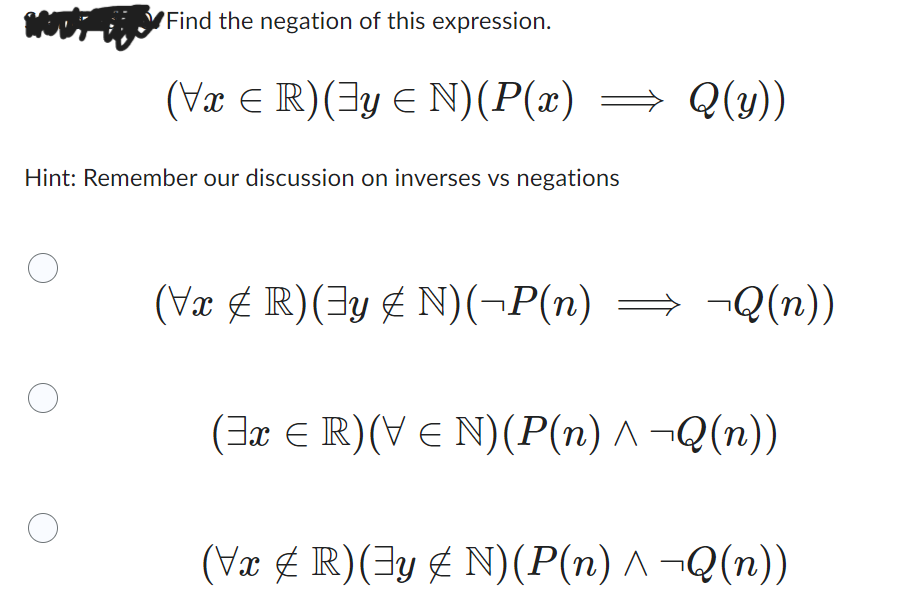 Solved Find the negation of this expression. | Chegg.com