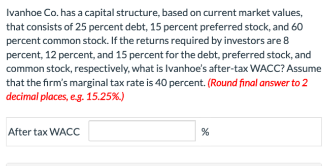 Solved Ivanhoe Co. has a capital structure, based on current | Chegg.com