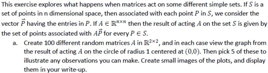 This exercise explores what happens when matrices act | Chegg.com