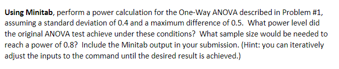 Solved Using Minitab, perform a power calculation for the | Chegg.com