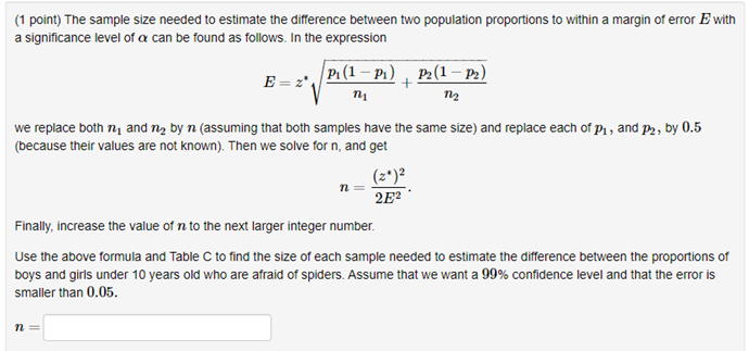Solved The sample size needed to estimate the difference | Chegg.com