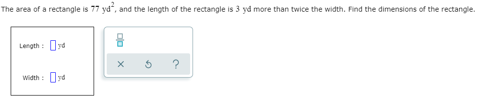 Solved The area of a rectangle is 77 yd?, and the length of | Chegg.com
