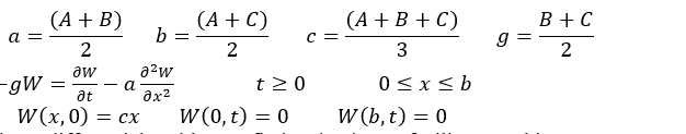 Solved a=2(A+B)b=2(A+C)c=3(A+B+C)g=2B+C −gW=∂t∂W−a∂x2∂2Wt≥0 | Chegg.com