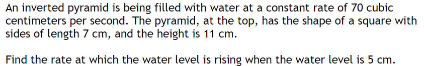 Solved An inverted pyramid is being filled with water at a | Chegg.com