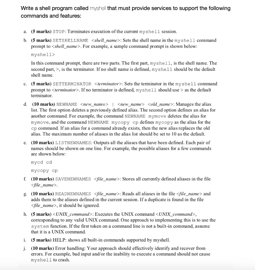 Write a shell program called myshell that must | Chegg.com