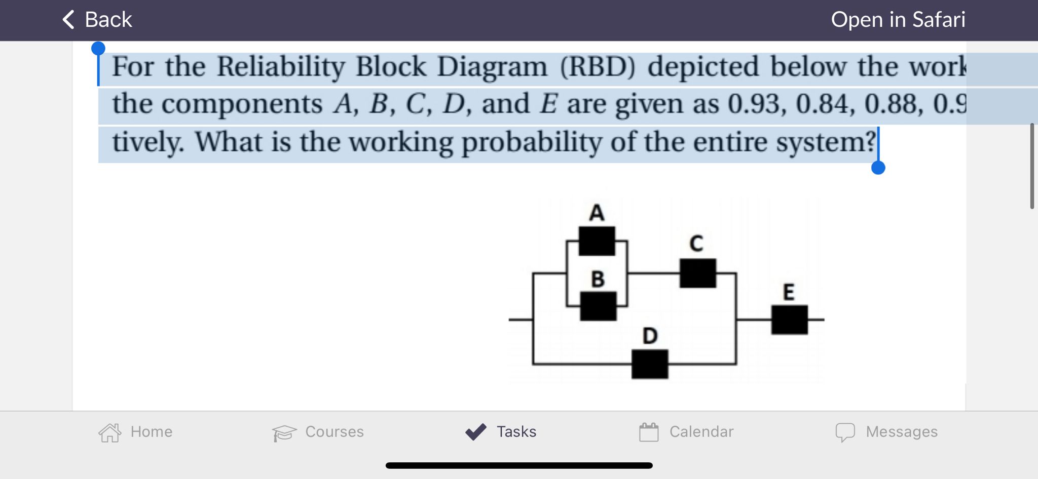 Solved For the Reliability Block Diagram (RBD) depicted | Chegg.com