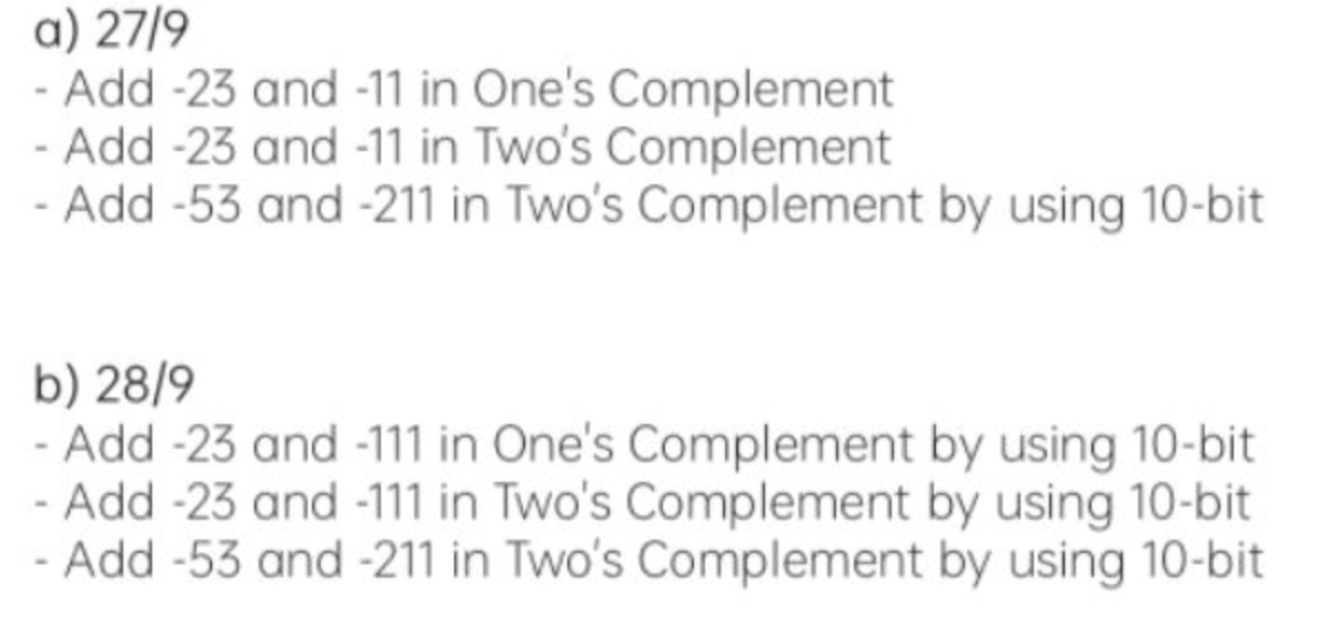 Solved a) 2//9 - Add -23 and -11 in One's Complement - Add | Chegg.com