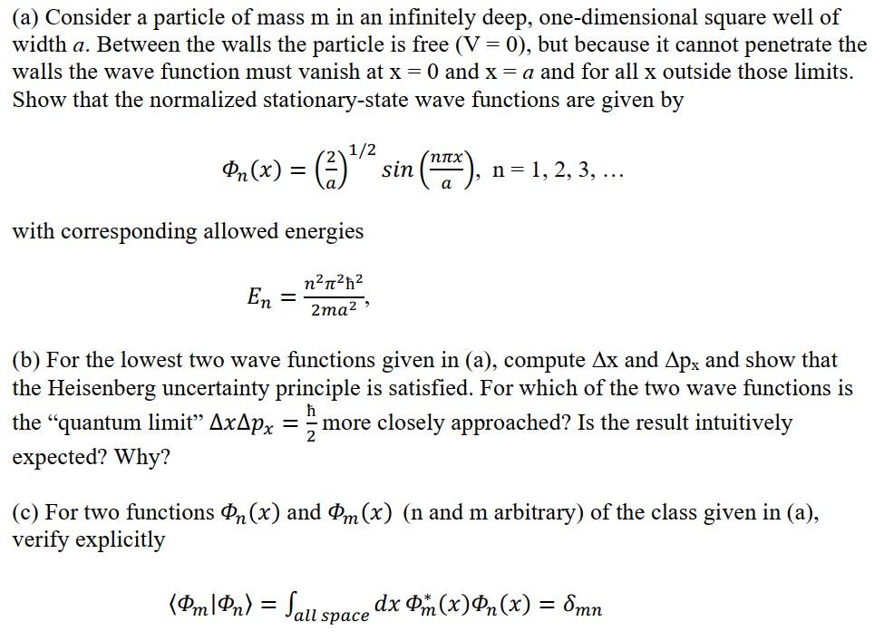 (a) Consider a particle of mass m in an infinitely | Chegg.com