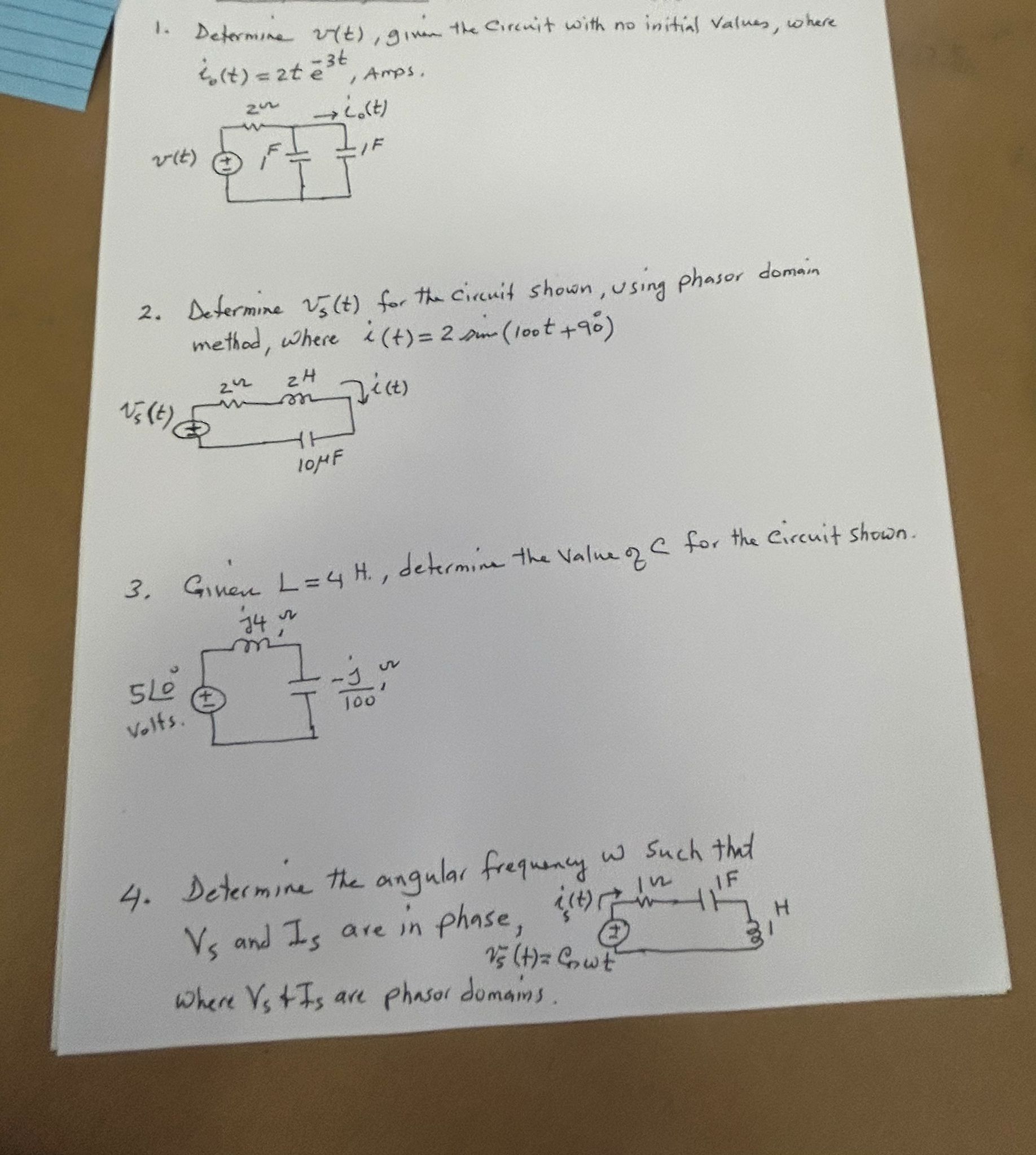 Solved Determine v(t), ﻿given the circuit with no ﻿initial | Chegg.com