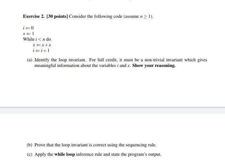 Solved Exercise 2. [30 points] Consider the following code | Chegg.com