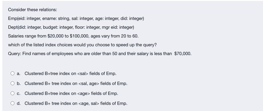 Solved Consider these relations: Emp(eid: integer, ename: | Chegg.com