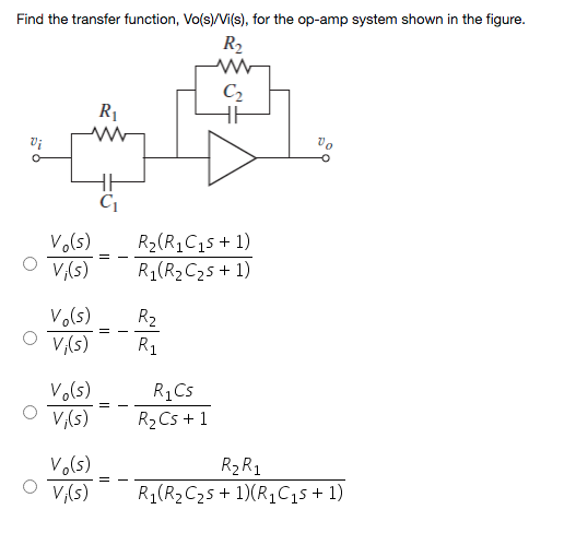 Solved Find the transfer function, Vo(s)/Vi(s), for the | Chegg.com
