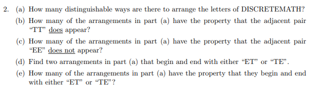 Solved 2. (a) How many distinguishable ways are there to | Chegg.com