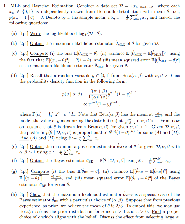[MLE and Bayesian Estimation] Consider a data set | Chegg.com