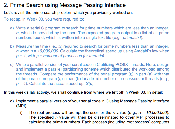 Solved 2. Prime Search using Message Passing Interface Let's | Chegg.com