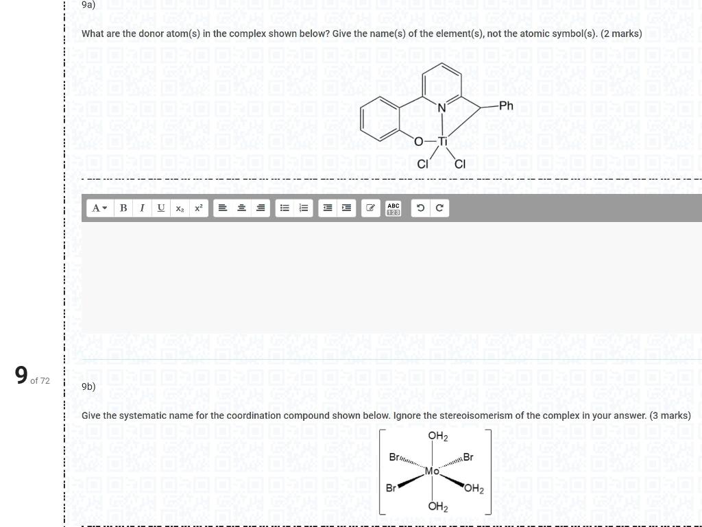 Solved 9 of 72 9a) What are the donor atom(s) in the complex | Chegg.com