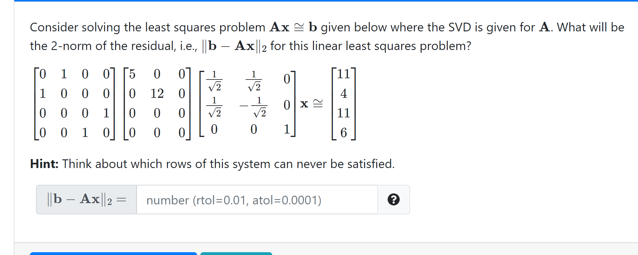 Solved Consider solving the least squares problem Ax 2b | Chegg.com