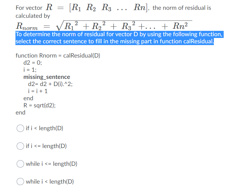 Solved = For vector R [R1 R2 R3 ... Rn), the norm of | Chegg.com