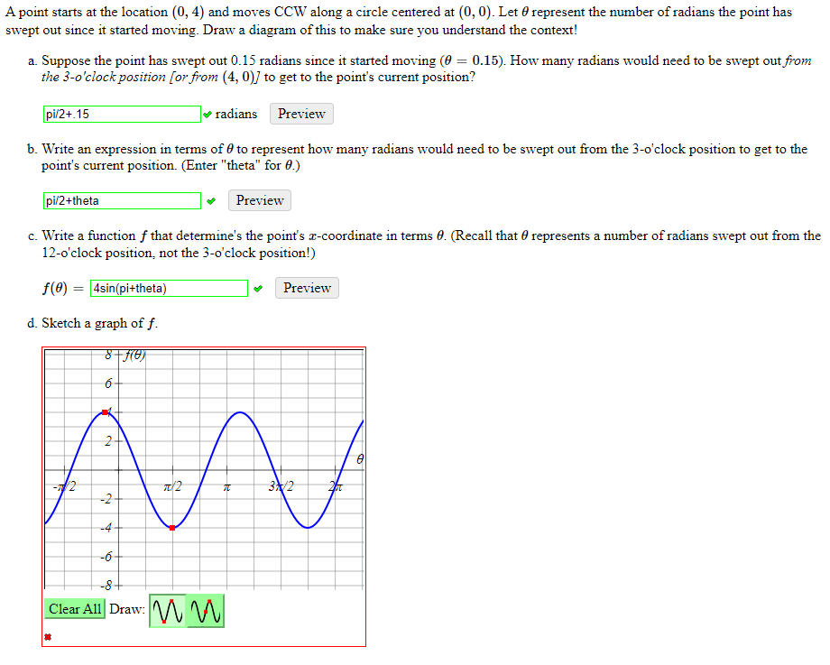Solved A point starts at the location (0,4) and moves CCW | Chegg.com Solved A point starts at the location (0,4) and moves CCW | Chegg.com