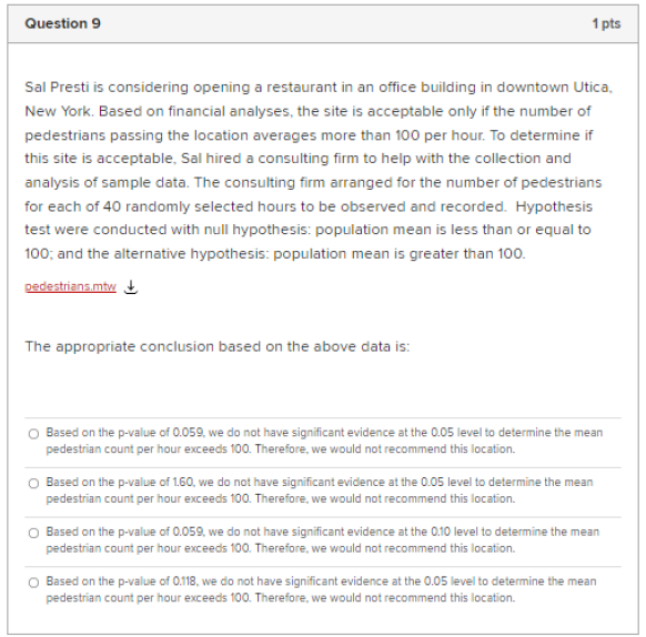 Question 9 1 pts Sal Presti is considering opening a | Chegg.com