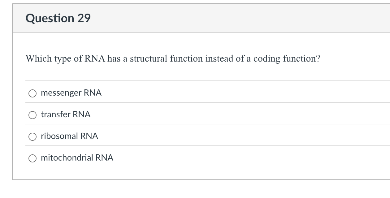 Solved Question 29Which type of RNA has a structural | Chegg.com