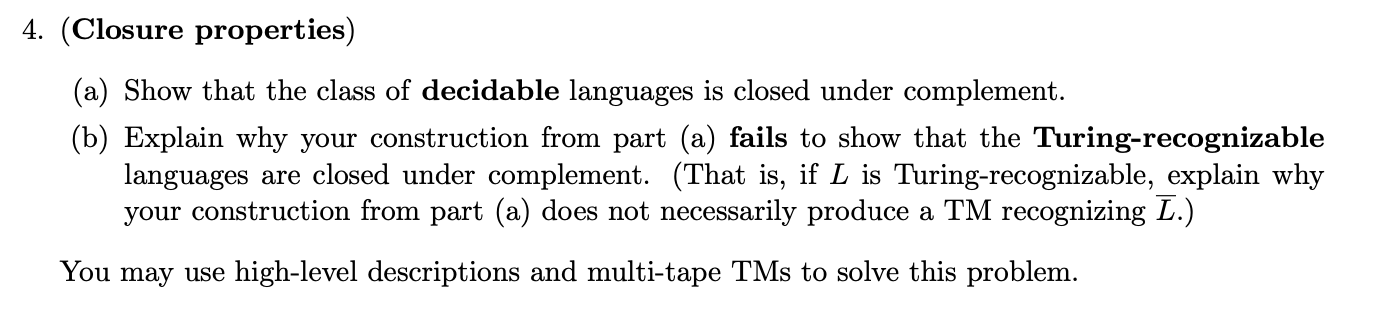 Solved 4. (Closure properties) (a) Show that the class of | Chegg.com