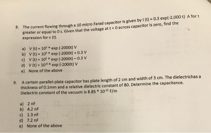 Solved current flowing through a 10 micro Farad capacitor is | Chegg.com