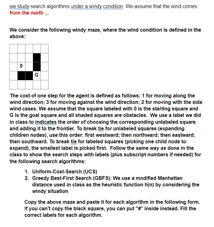 we study search algorithms under a windy condition. | Chegg.com