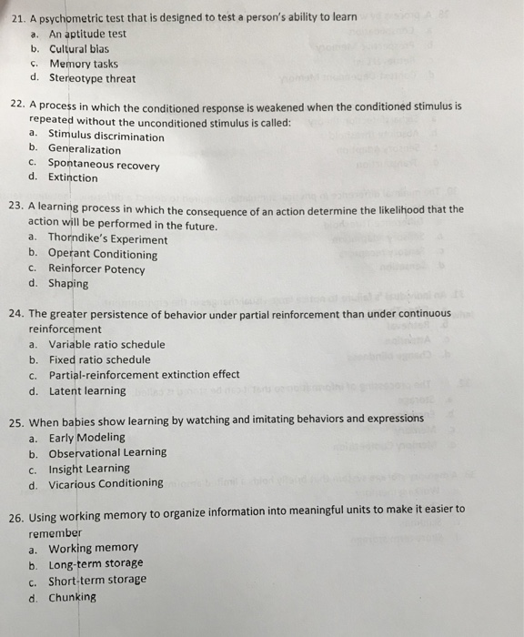 Solved 21. A psychometric test that is designed to test a | Chegg.com