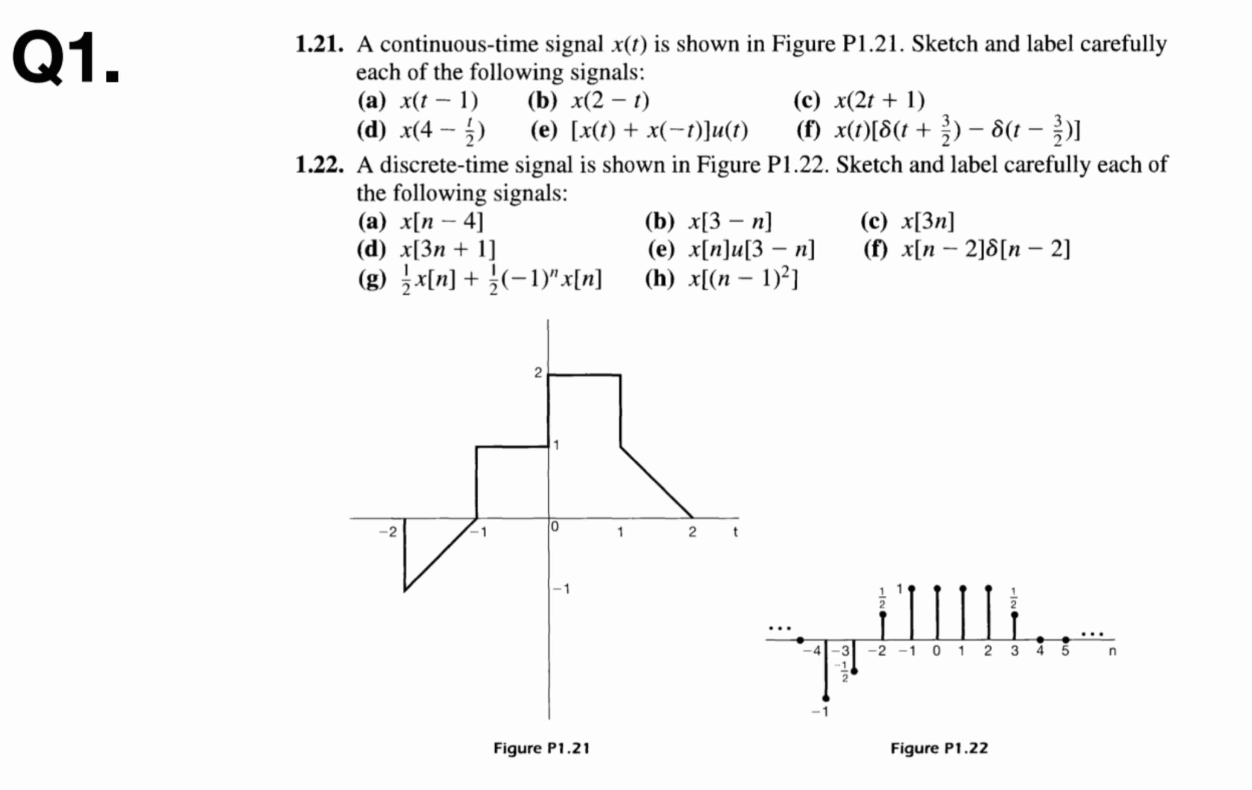 1.21. ﻿A continuous-time signal x(t) is ﻿shown in | Chegg.com