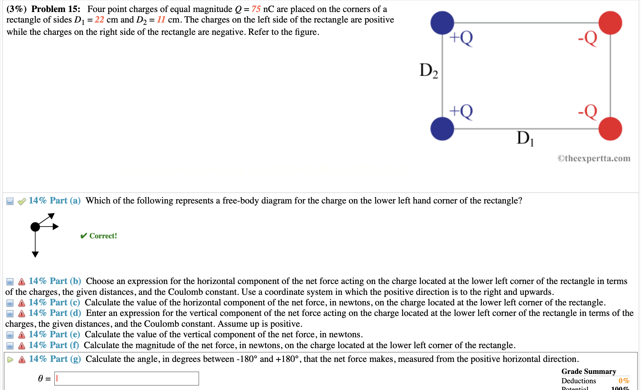 Solved Four point charges of equal magnitude Q=75nC ﻿are | Chegg.com
