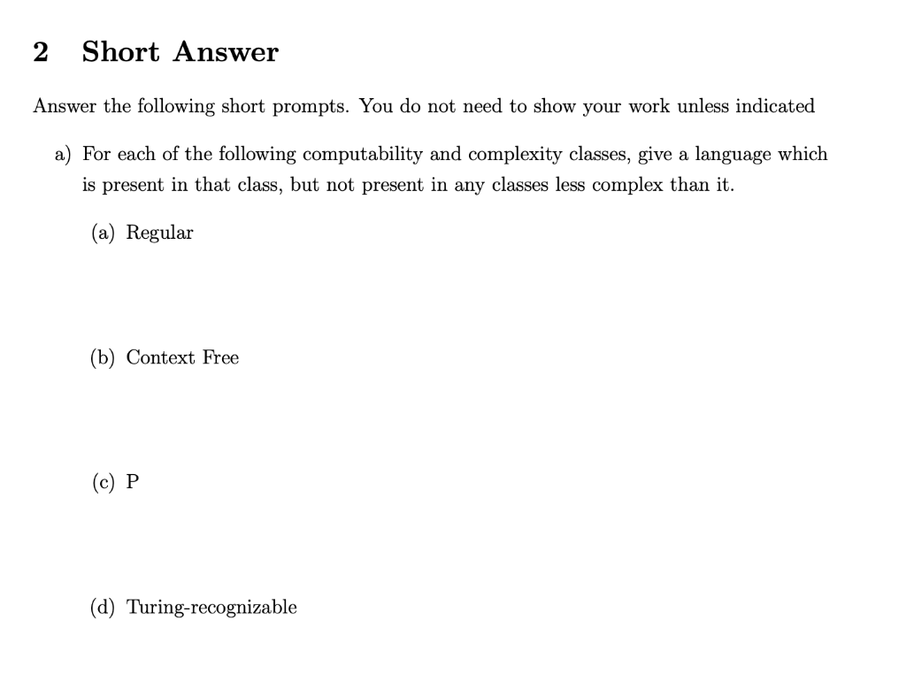 Solved 2 Short Answer Answer the following short prompts. | Chegg.com