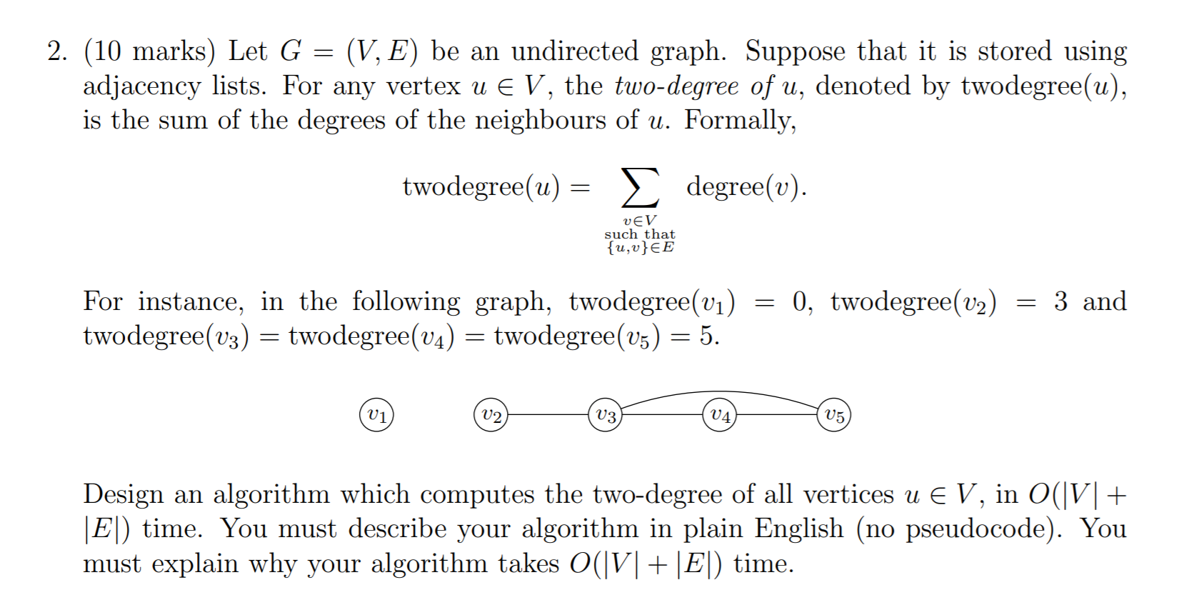 Solved 2. (10 marks) Let G = (V, E) be an undirected graph. | Chegg.com
