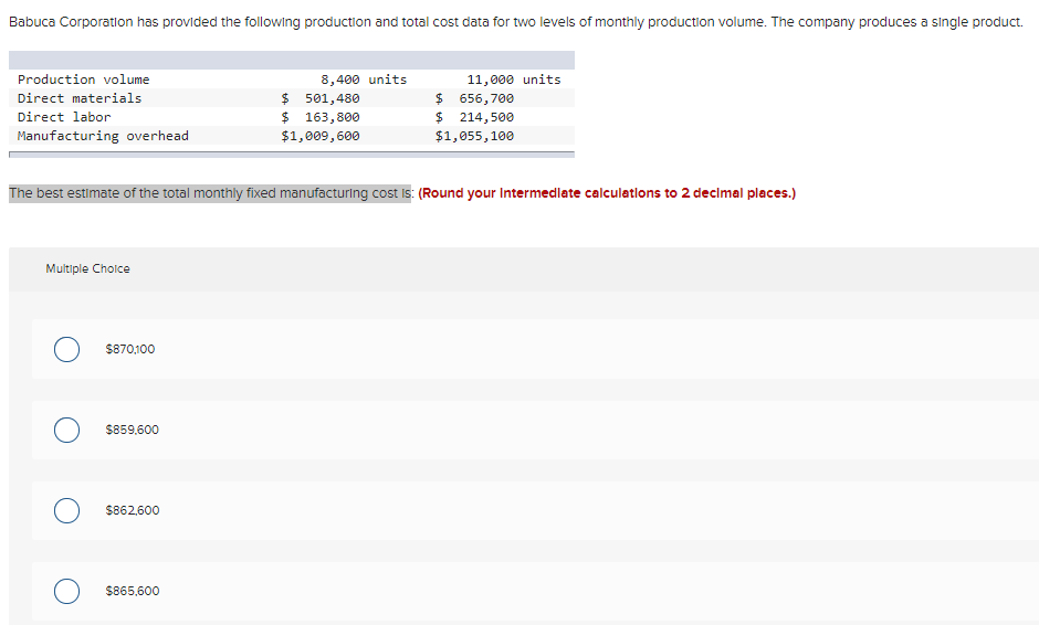 Solved Babuca Corporation has provided the following | Chegg.com