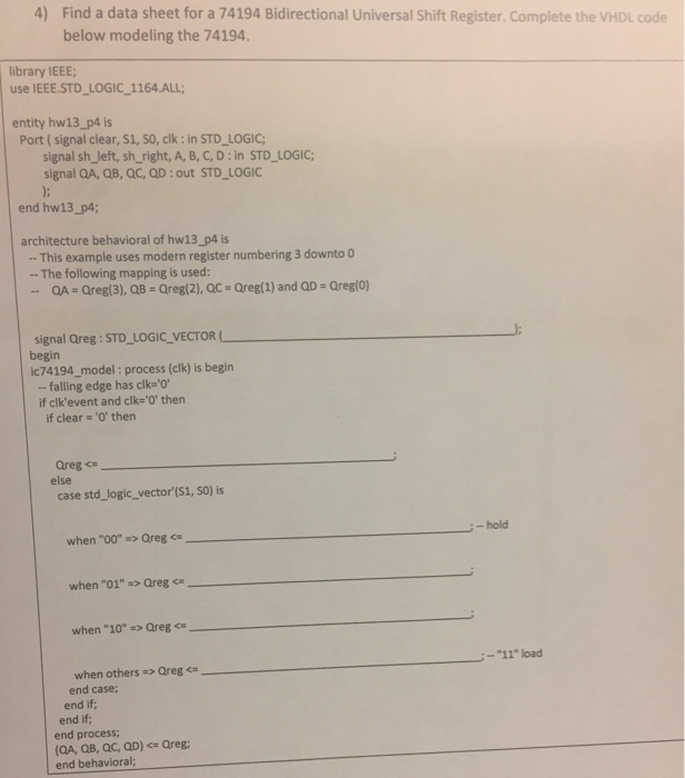 Solved Find a data sheet for a 74194 Bidirectional Universal | Chegg.com