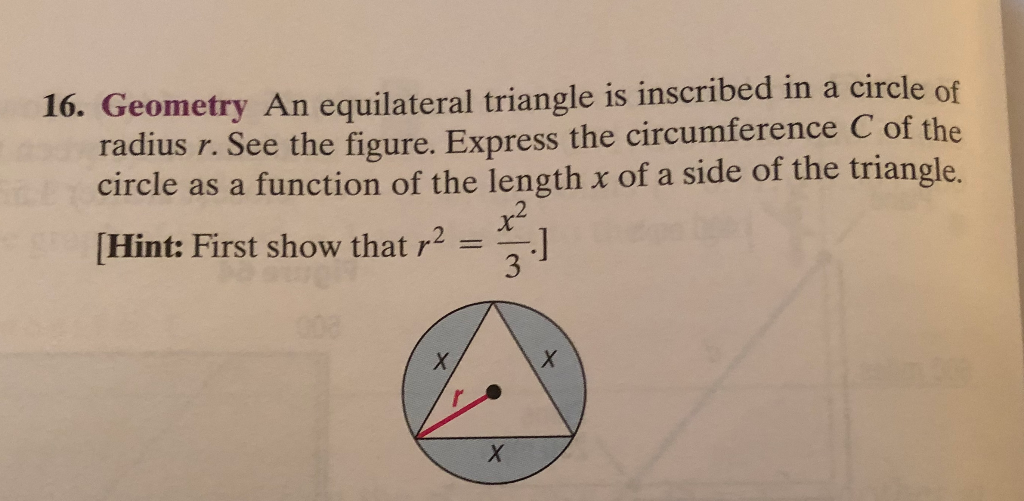 Solved 16. Geometry An equilateral triangle is inscribed in | Chegg.com