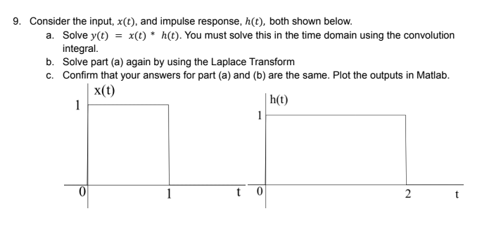 Solved 9. Consider the input, x(t), and impulse response, | Chegg.com