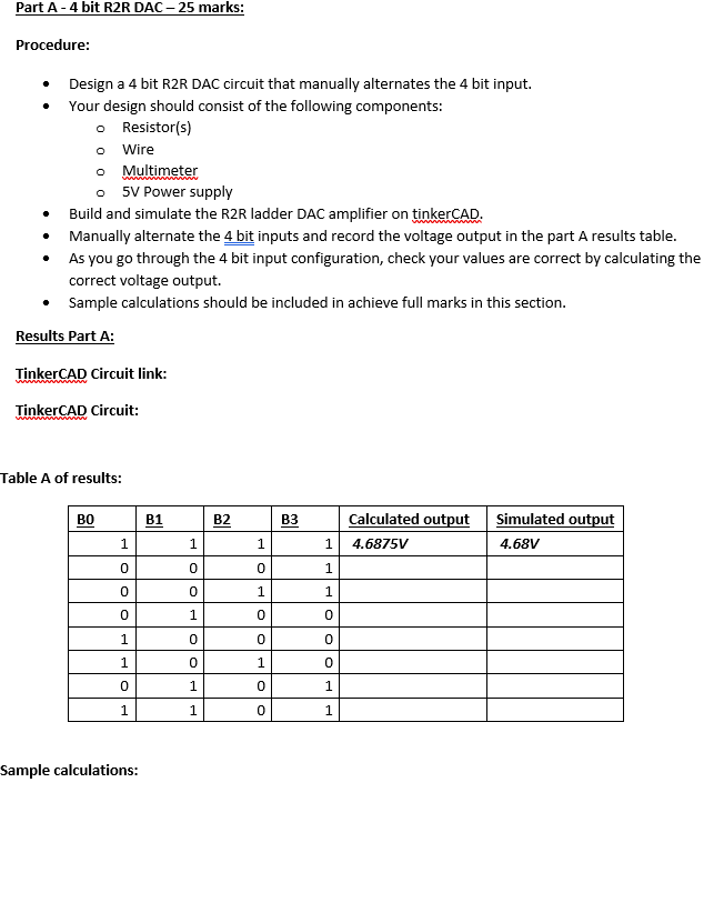 Part A - 4 bit R2R DAC – 25 marks: Procedure: Design | Chegg.com