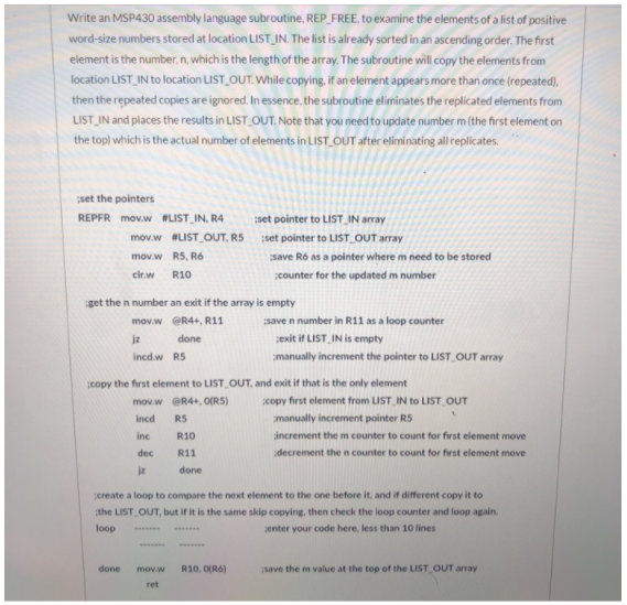 Solved Write an MSP430 assembly language subroutine, REP | Chegg.com