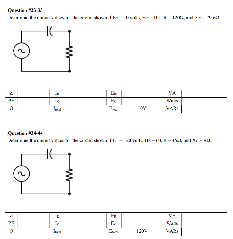 Solved Determine the circuit values for the circuit shown if | Chegg.com
