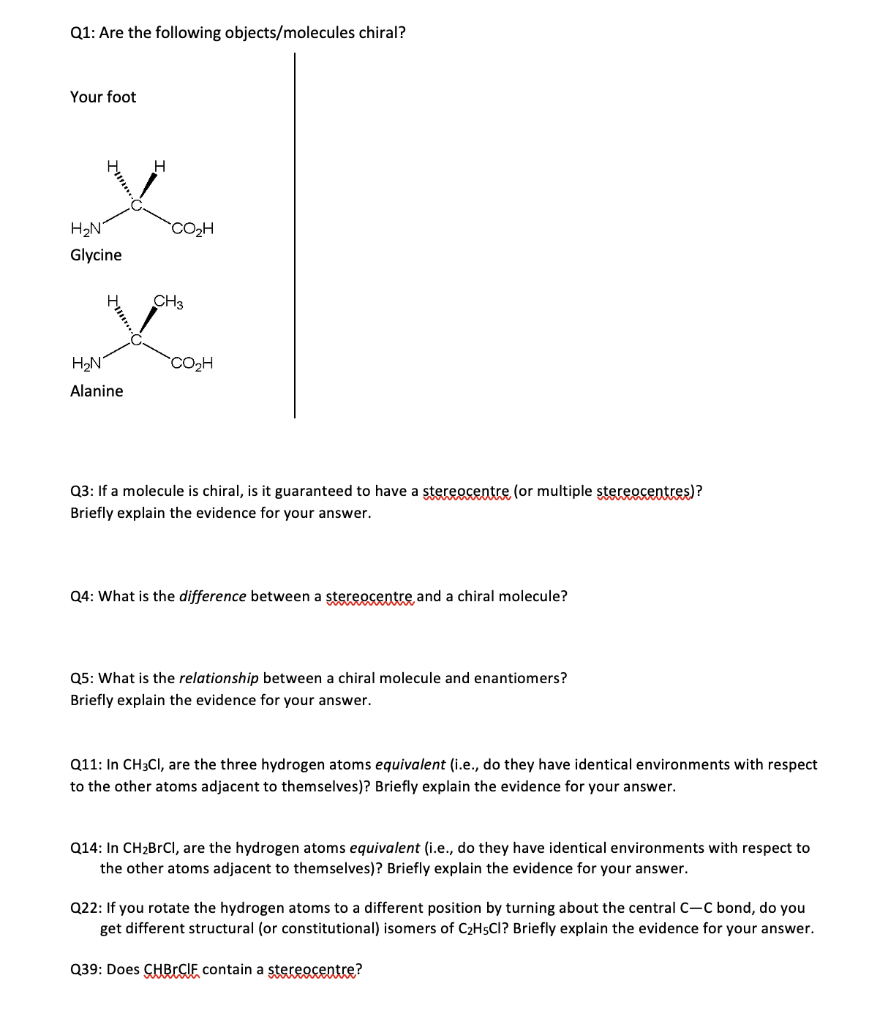 Solved Q1: Are the following objects/molecules chiral? Q3: | Chegg.com