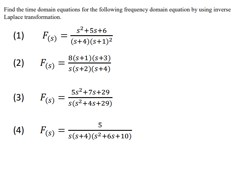 Solved Find the time domain equations for the following | Chegg.com