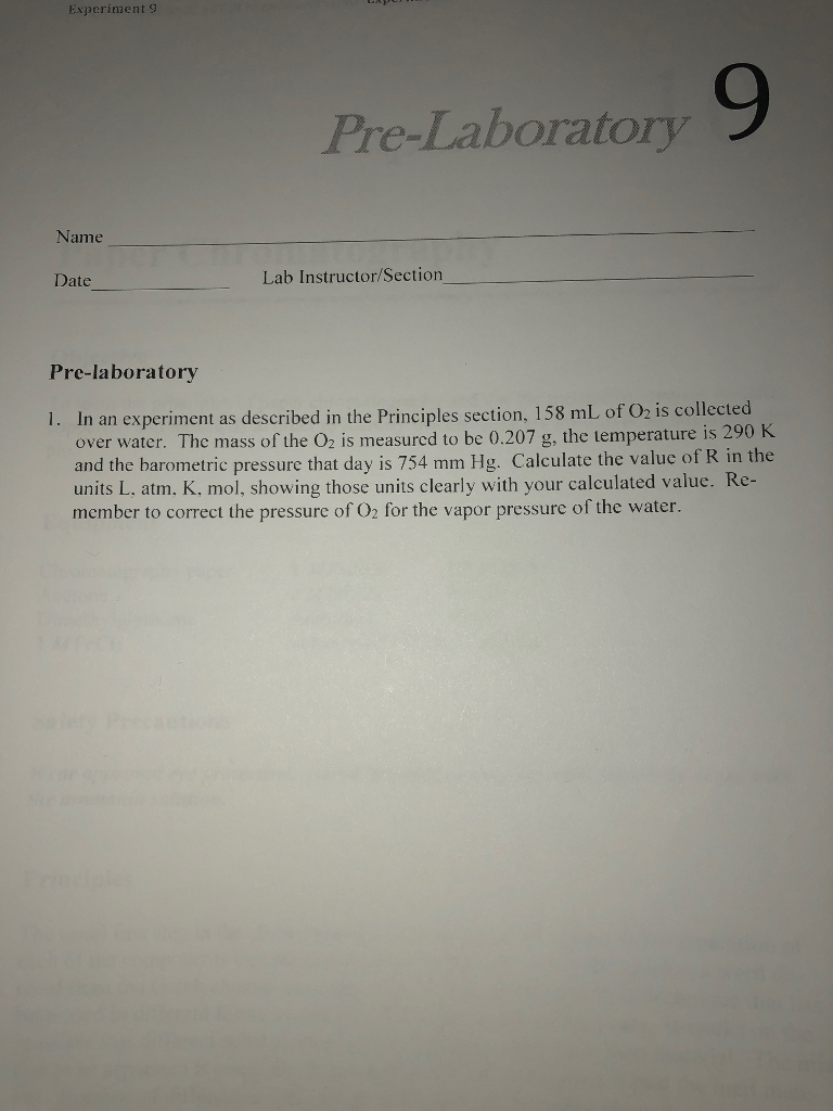 Solved Experiment 9 9 Pre-Laboratory Name Date Lab | Chegg.com