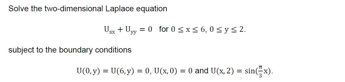 Solved Solve the two-dimensional Laplace equation Uxx+Uyy=0 | Chegg.com
