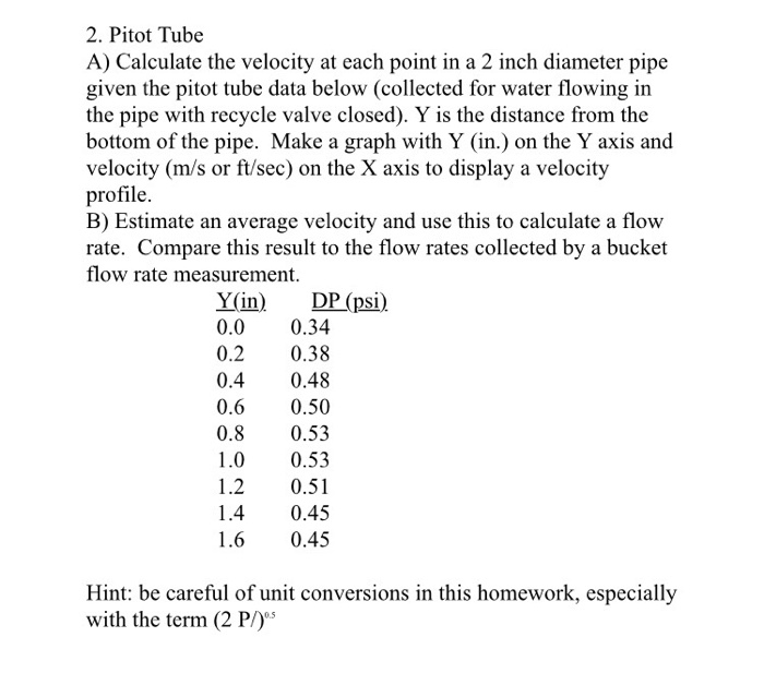 Solved Pitot Tube A) Calculate the velocity at each point | Chegg.com
