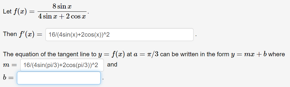Solved Let f(x)=4sinx+2cosx8sinx. Then f′(x) The equation of | Chegg.com