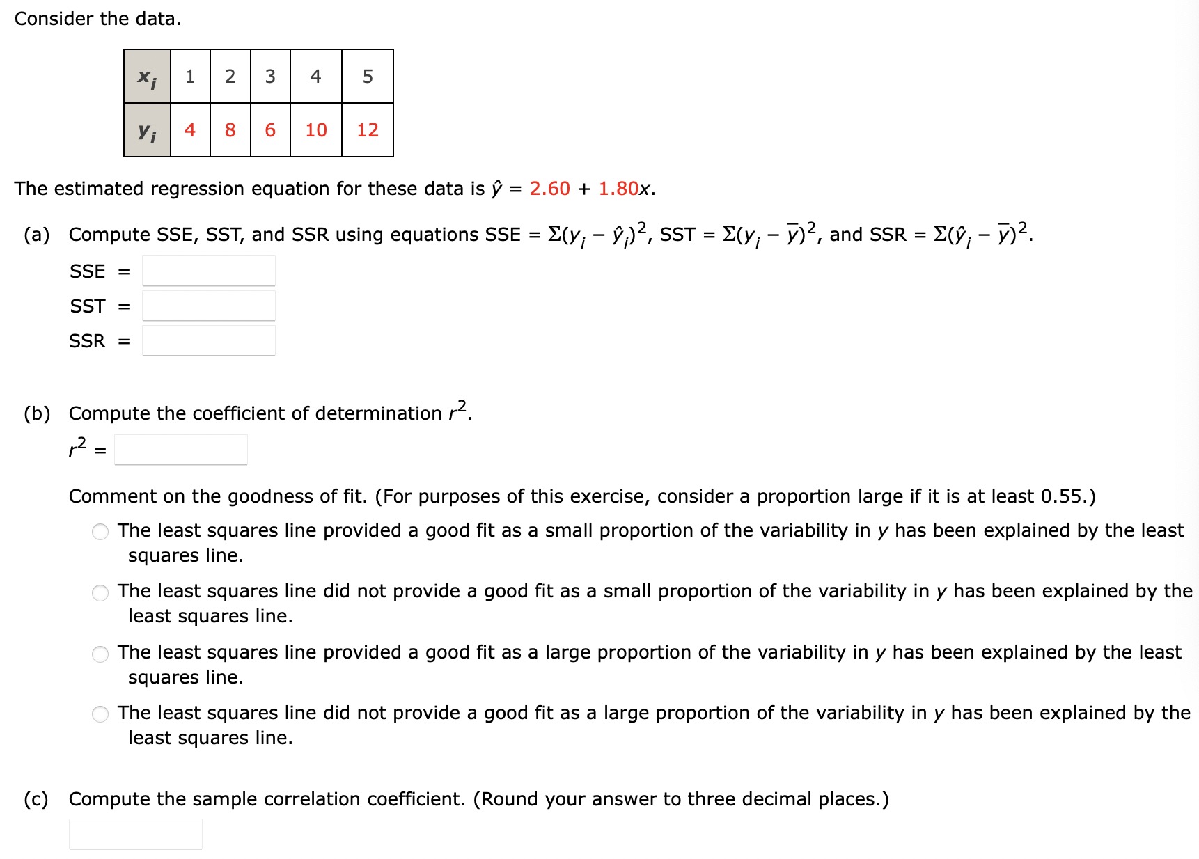 Solved Consider the data. The estimated regression equation | Chegg.com