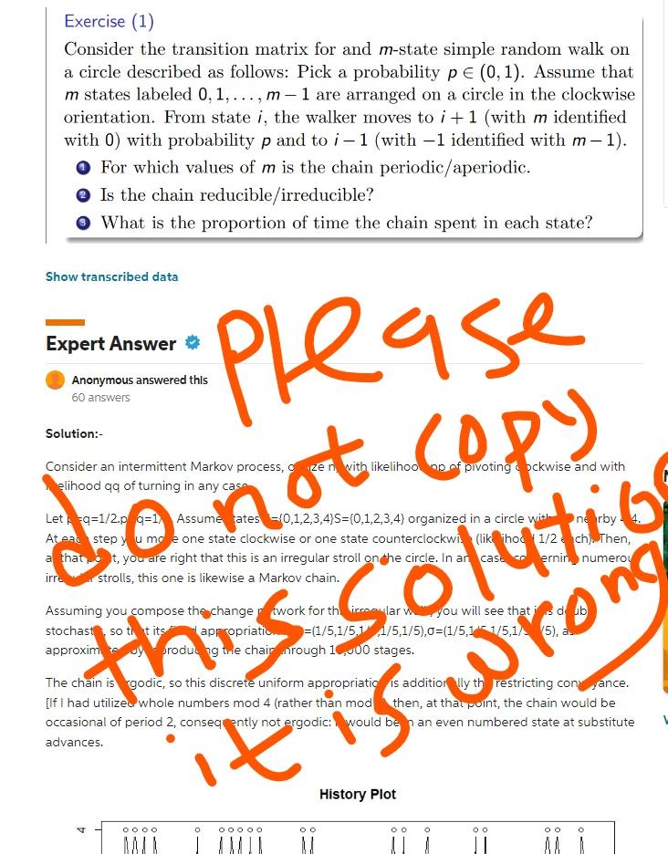 Exercise (1) Consider the transition matrix for and | Chegg.com