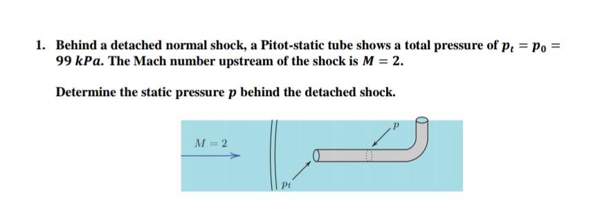 Solved 1. Behind a detached normal shock, a Pitot-static | Chegg.com