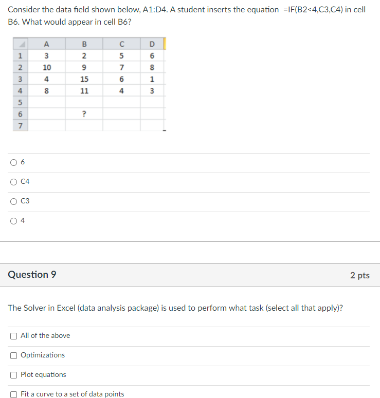 Solved Consider the data field shown below, A1:04. A student | Chegg.com
